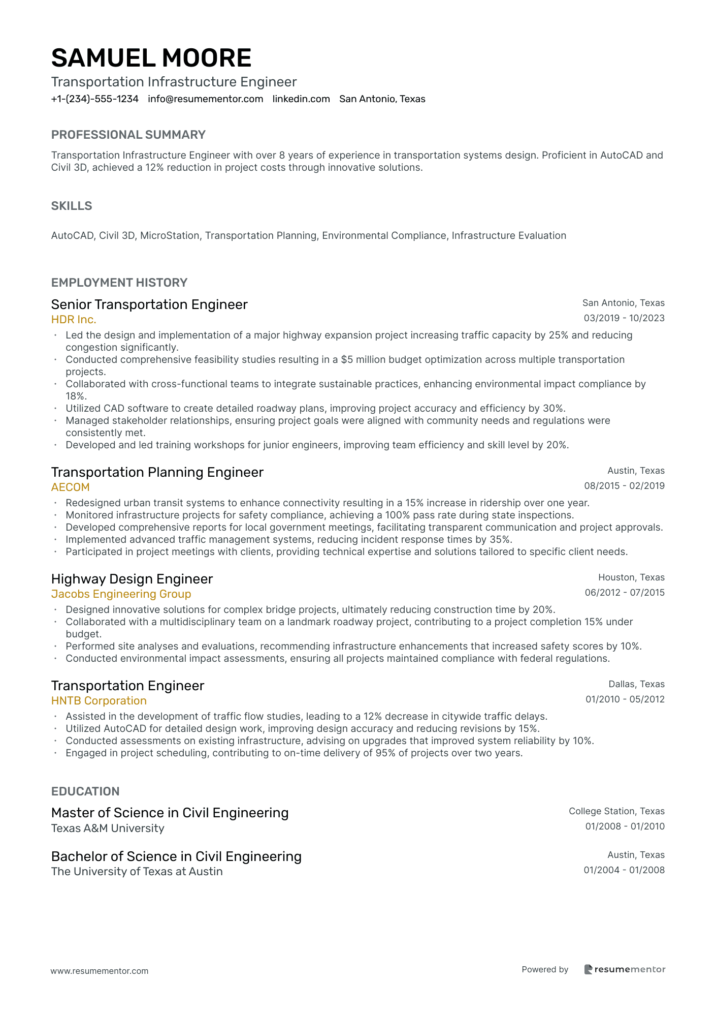 Civil Engineering Resume Examples - Free to Edit ATS-Friendly PDF - 2025