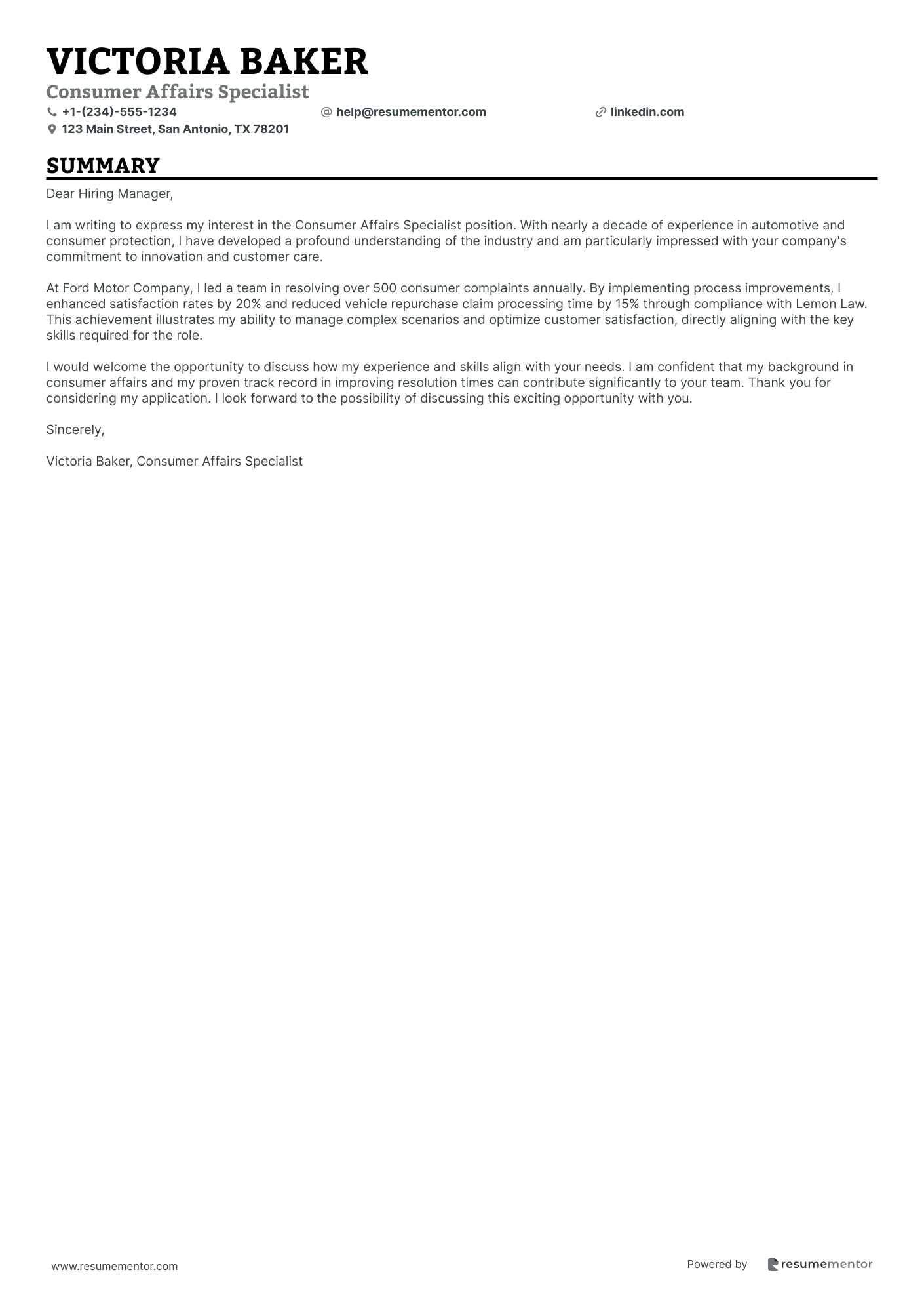 Customer Service Cover Letter Examples by ResumeMentor.com ...