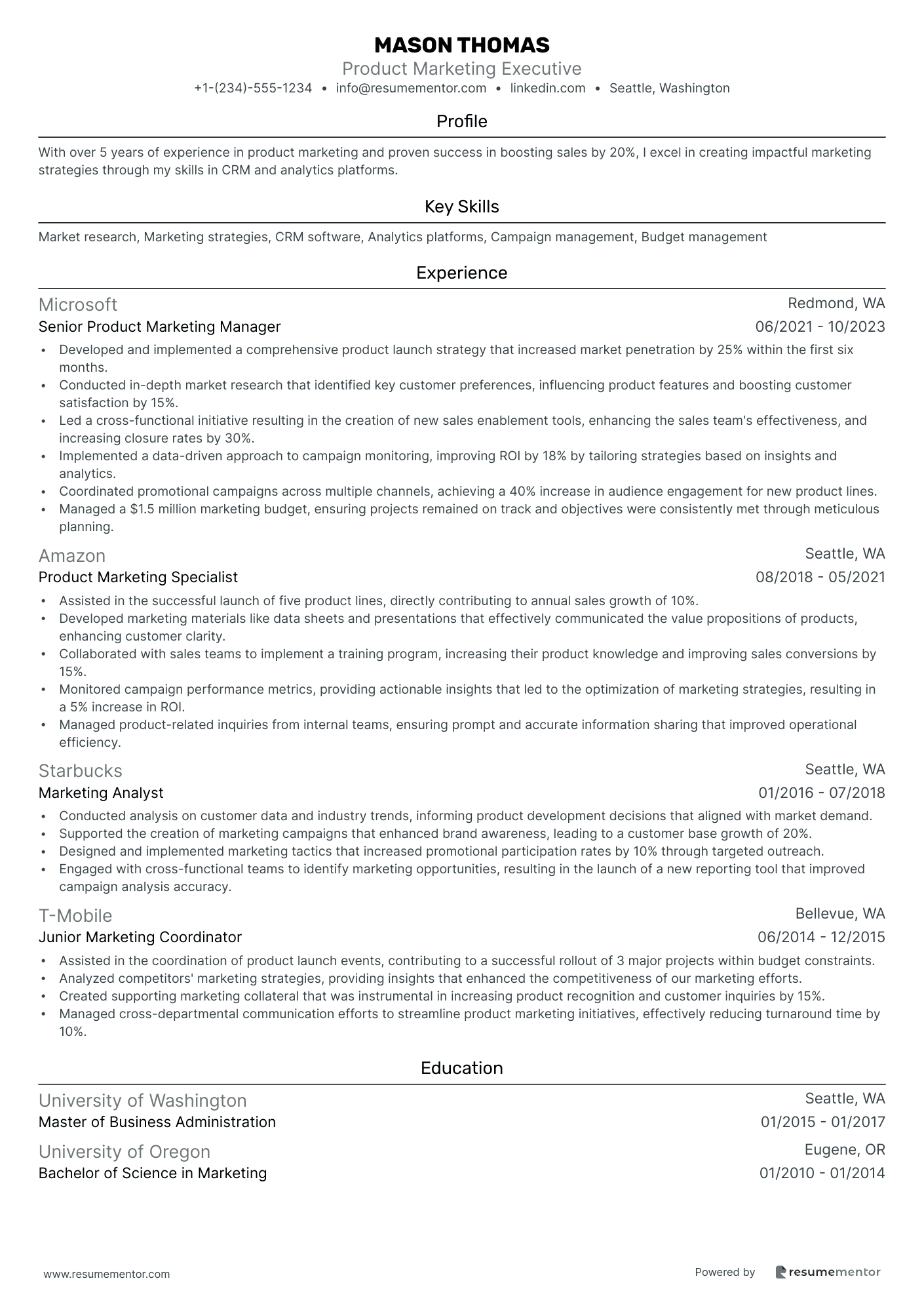 Marketing Executive Resume Example - Free to Edit ATS-Friendly PDF - 2025