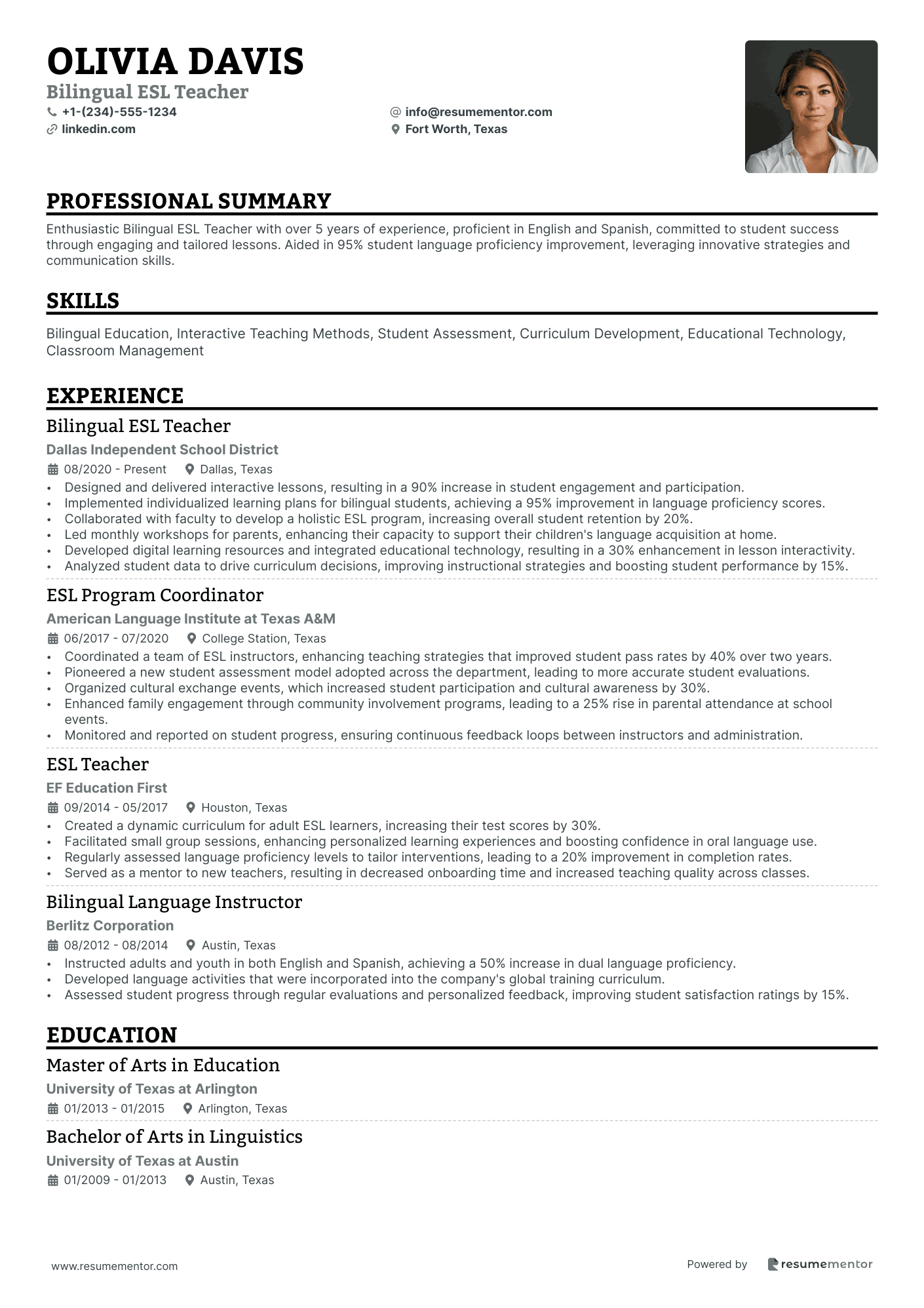 ESL Teacher Resume Examples - Free to Edit ATS-Friendly PDF - 2025