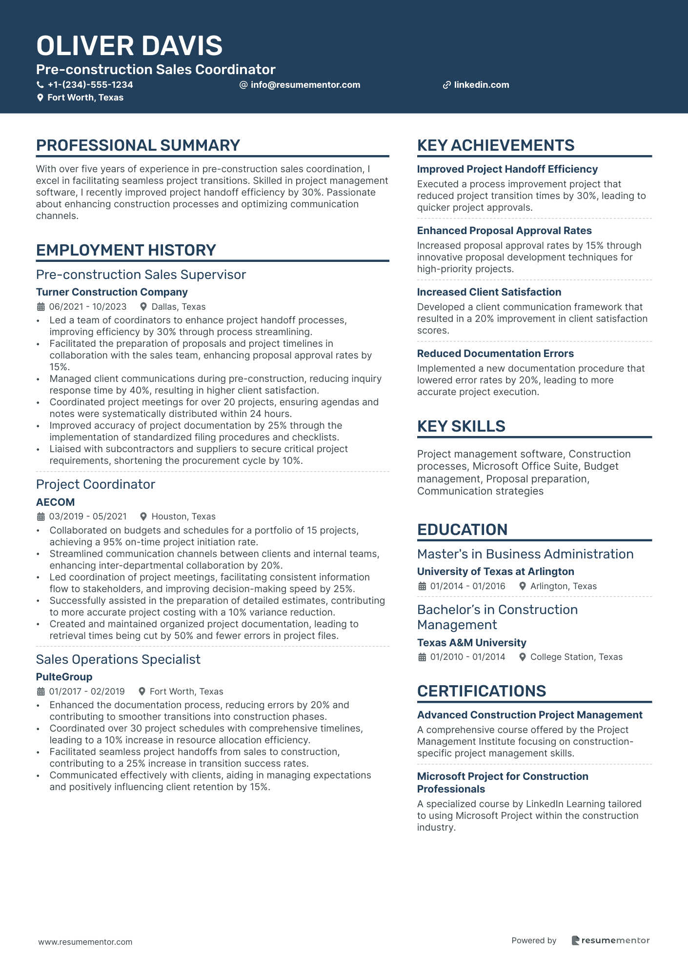 Construction Sales Resume Example - Free to Edit ATS-Friendly PDF - 2025