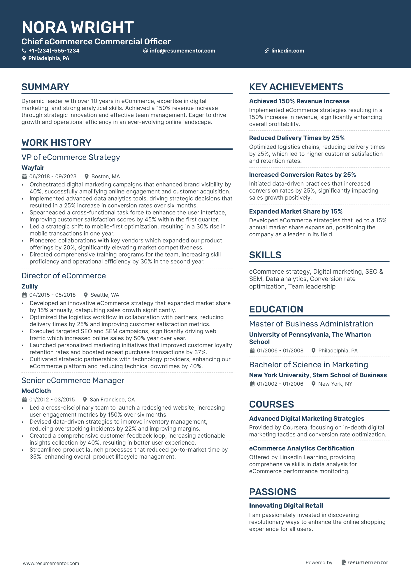 Chief Commercial Officer (CCO) Resume Example - Free to Edit ATS ...
