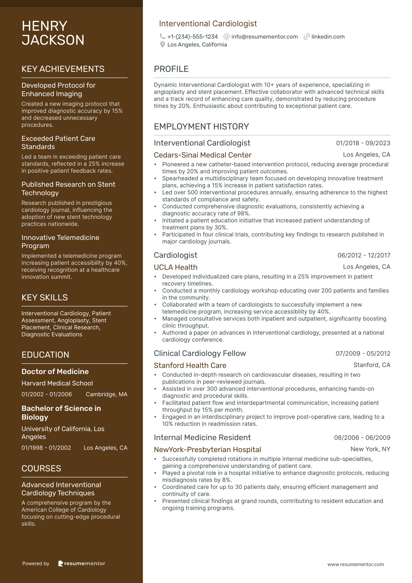 Cardiologist Resume Example - Free to Edit ATS-Friendly PDF - 2025