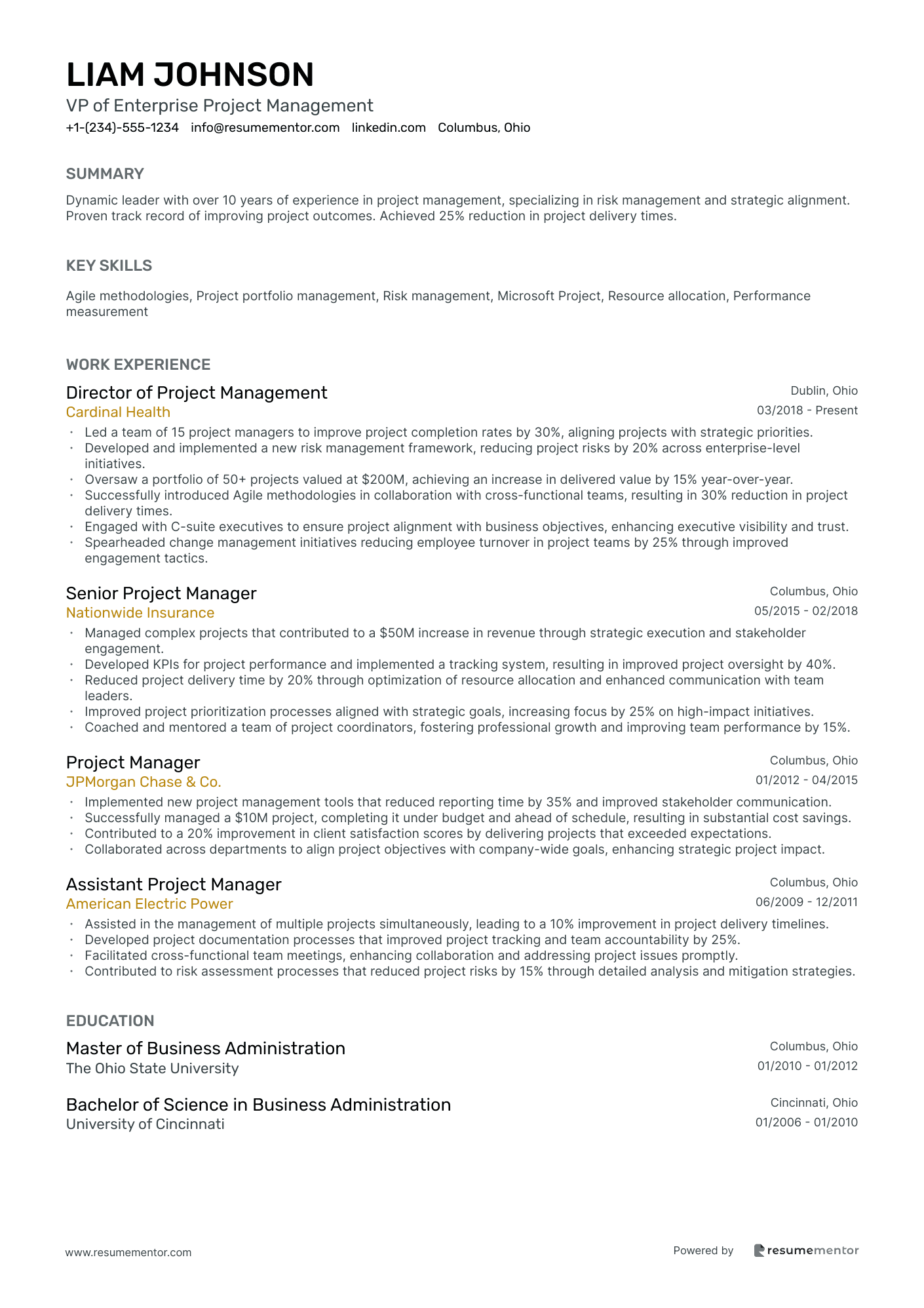 VP of Project Management Resume Example - Free to Edit ATS-Friendly PDF ...