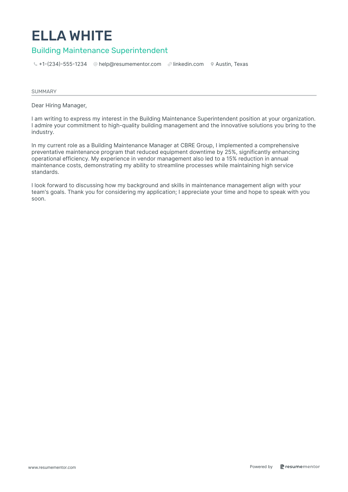 Superintendent Cover Letter Examples by ResumeMentor.com - Professional ...