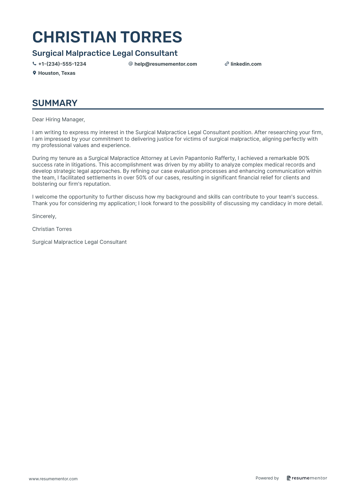 Medical Malpractice Lawyer Cover Letter Examples by ResumeMentor.com ...