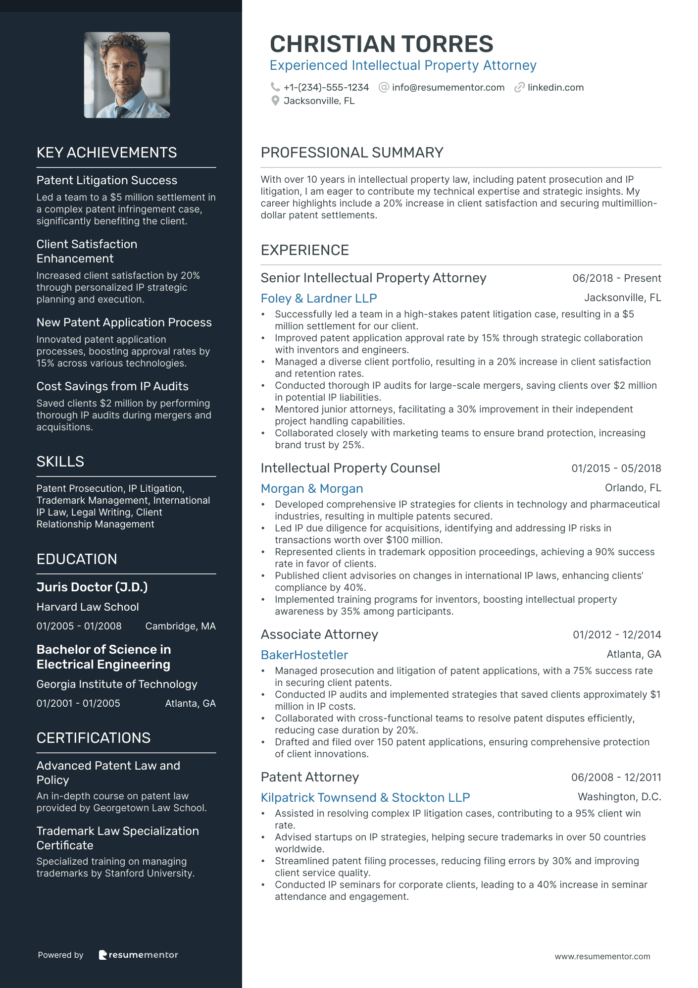 Experienced Attorney Resume Example - Free to Edit ATS-Friendly PDF - 2025