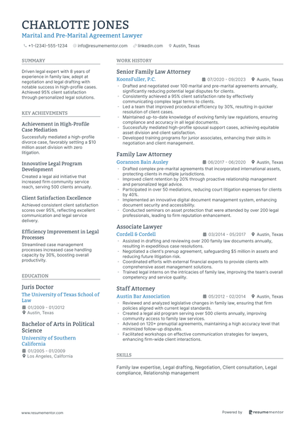 Family Law Attorney Resume Example - Free to Edit ATS-Friendly PDF - 2025