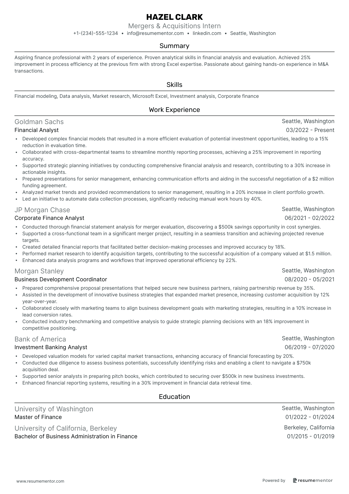 Finance Internship Resume Example - Free to Edit ATS-Friendly PDF - 2025