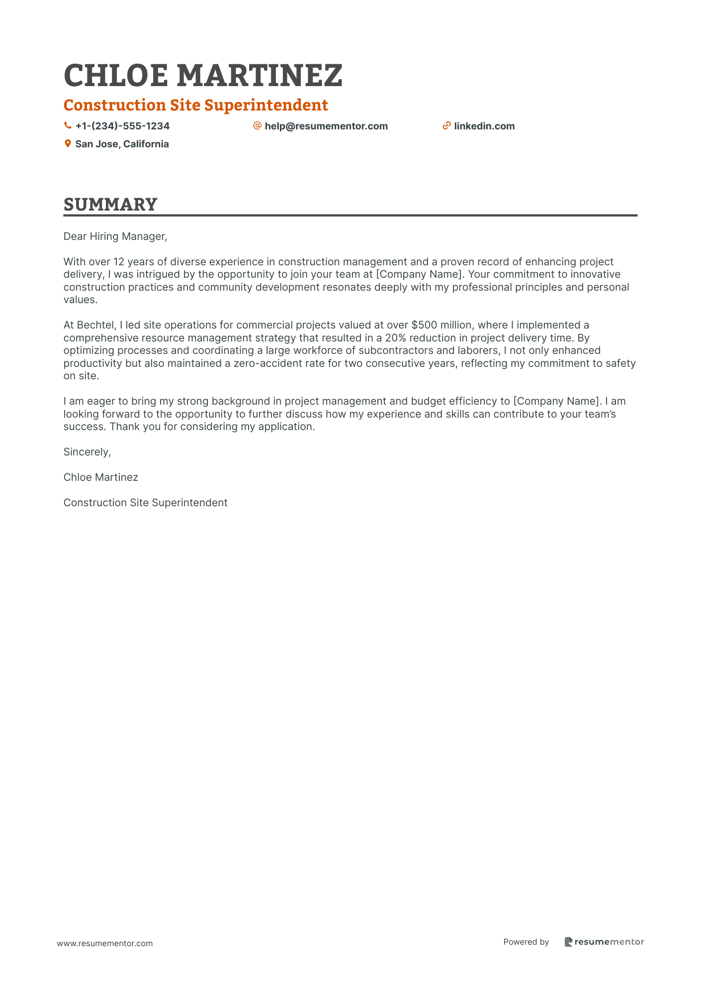 Superintendent Cover Letter Examples by ResumeMentor.com - Professional ...