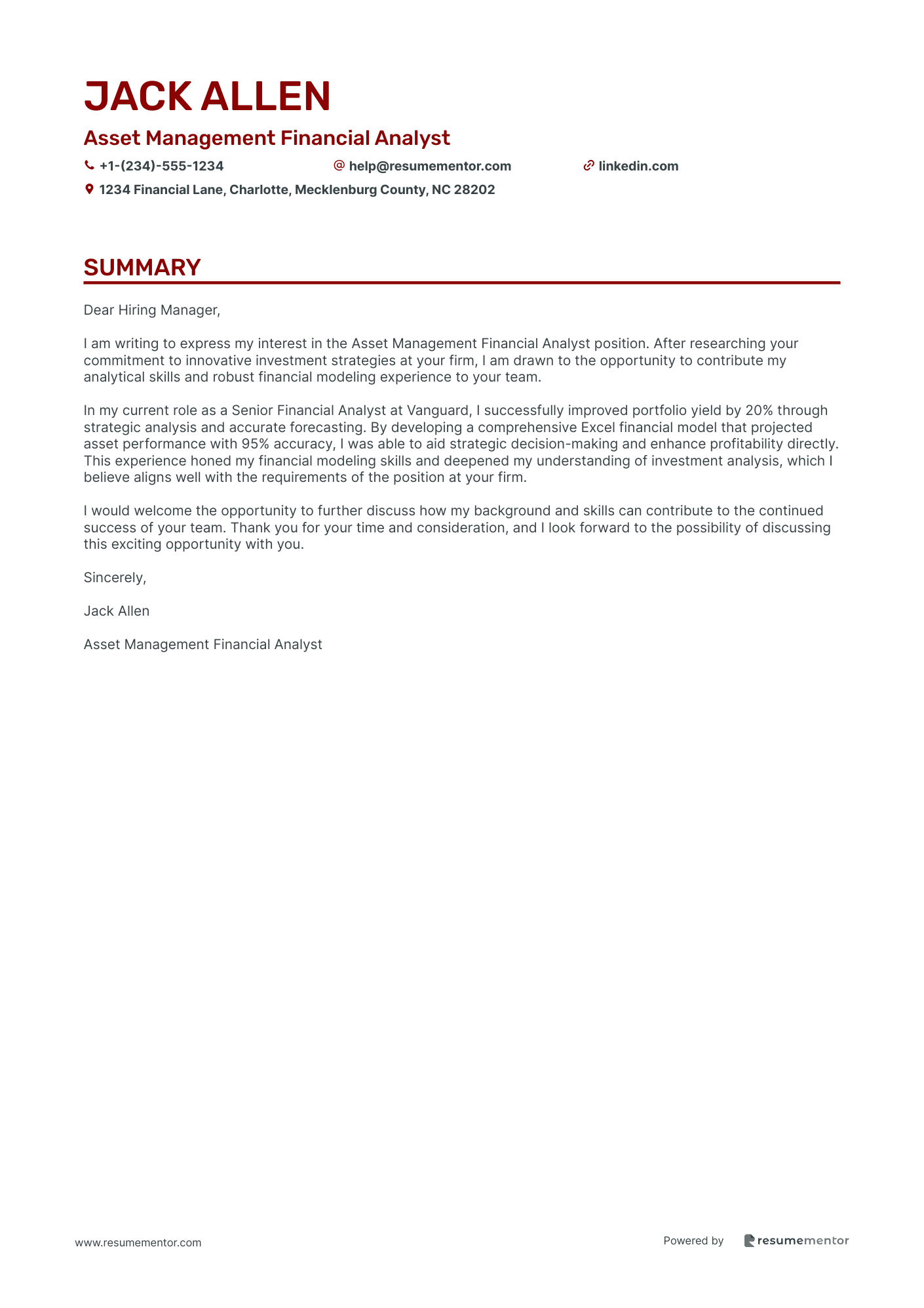 Financial Management Analyst Cover Letter Examples by ResumeMentor.com ...