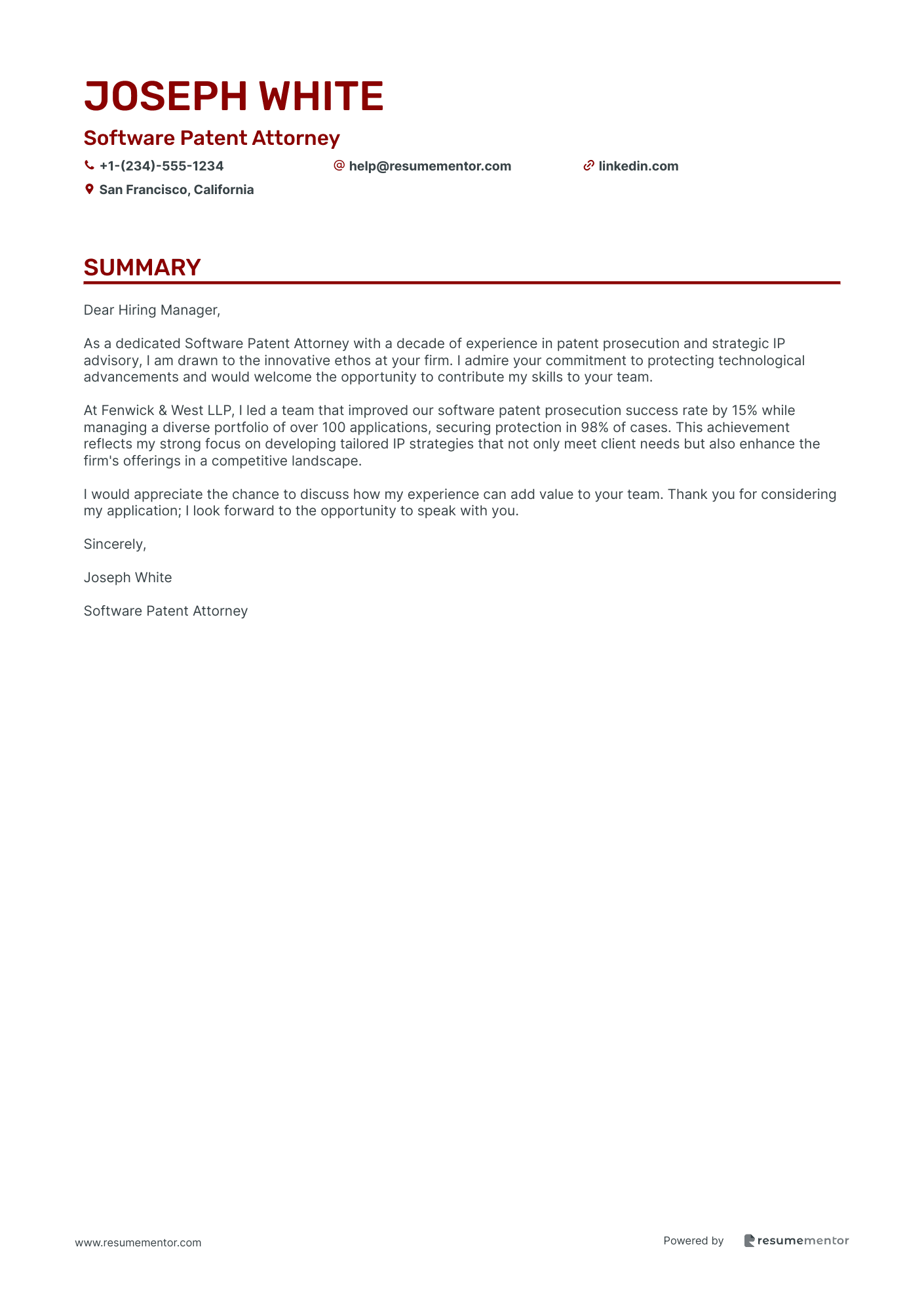 Patent Attorney Cover Letter Examples by ResumeMentor.com ...