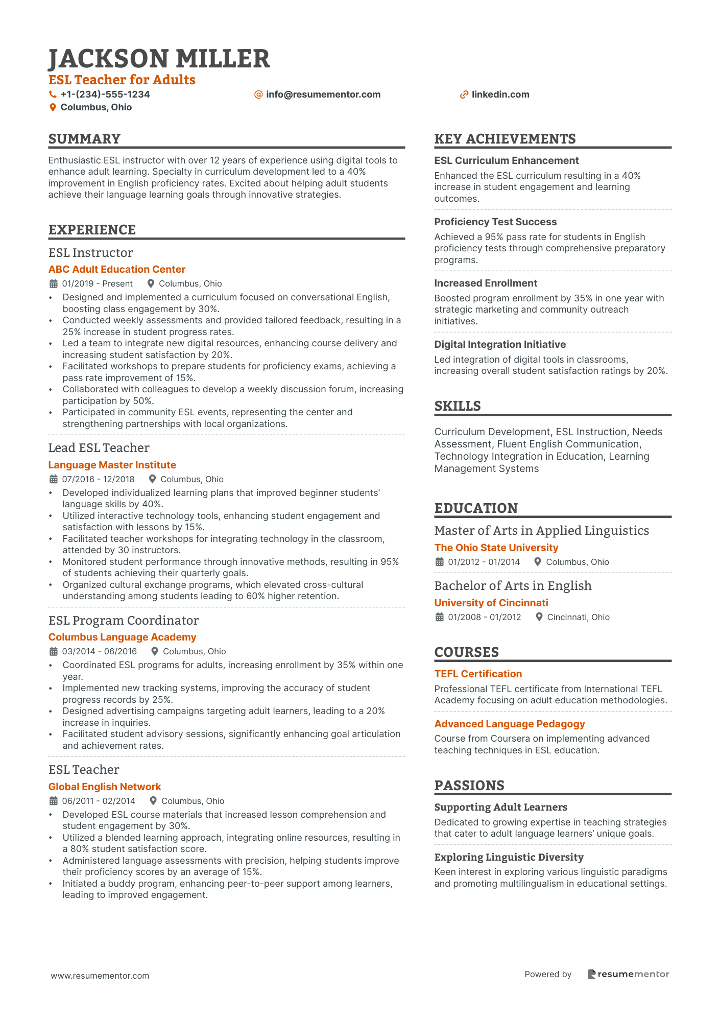 ESL Teacher Resume Examples - Free to Edit ATS-Friendly PDF - 2025