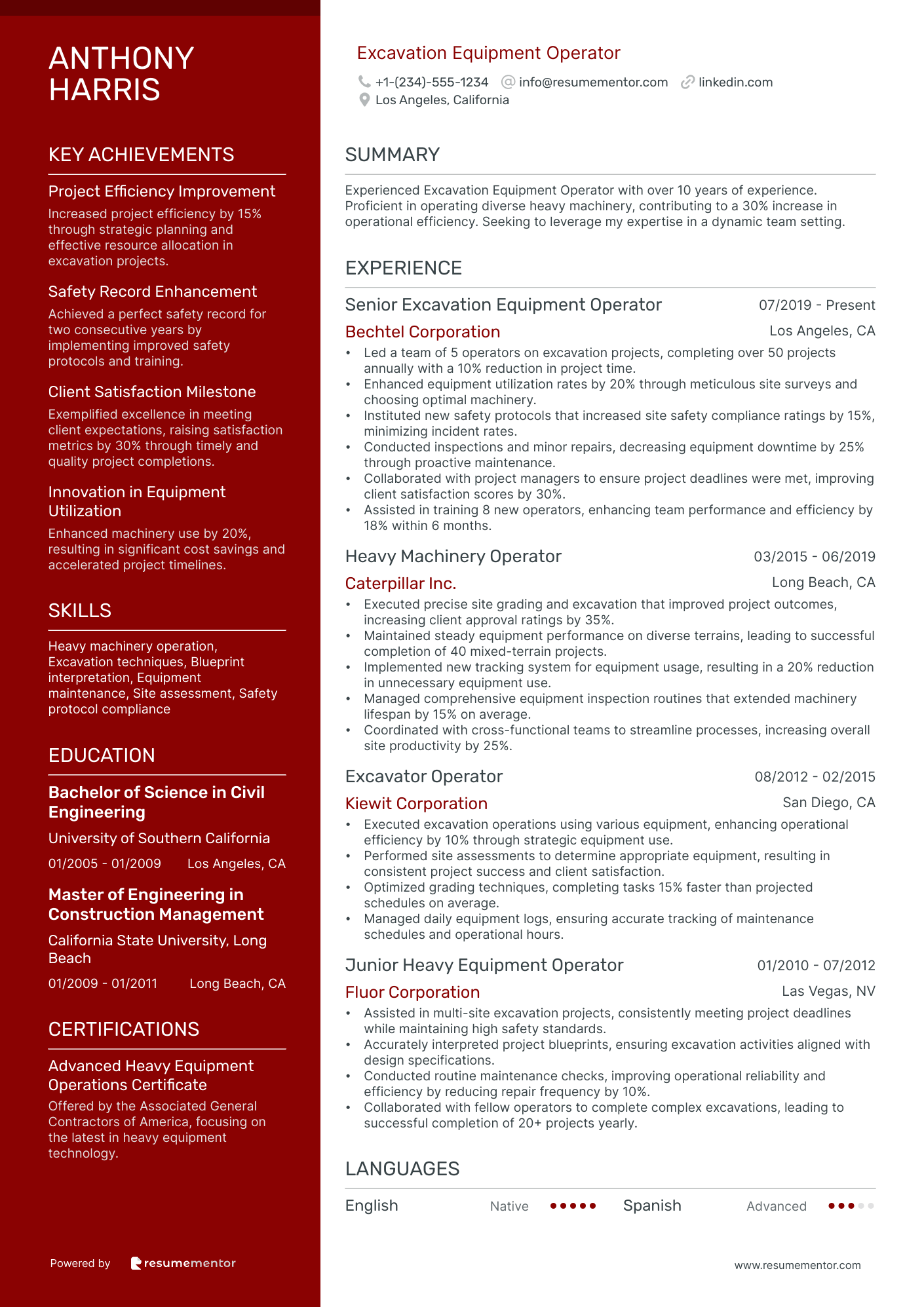 Heavy Equipment Operator Resume Examples - Free to Edit ATS-Friendly ...