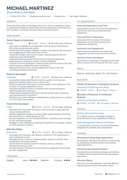 React Developer Resume Example - Free to Edit ATS-Friendly PDF - 2025