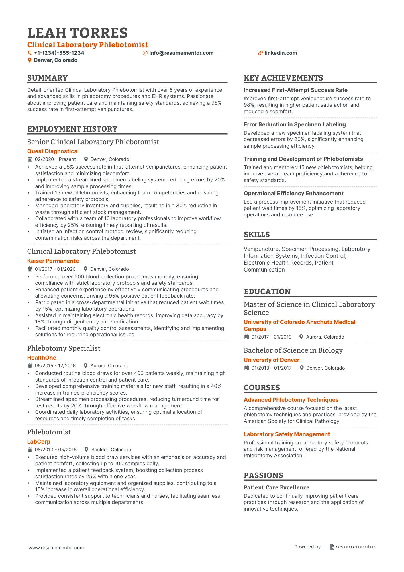 Phlebotomist Resume Examples - Free to Edit ATS-Friendly PDF - 2025