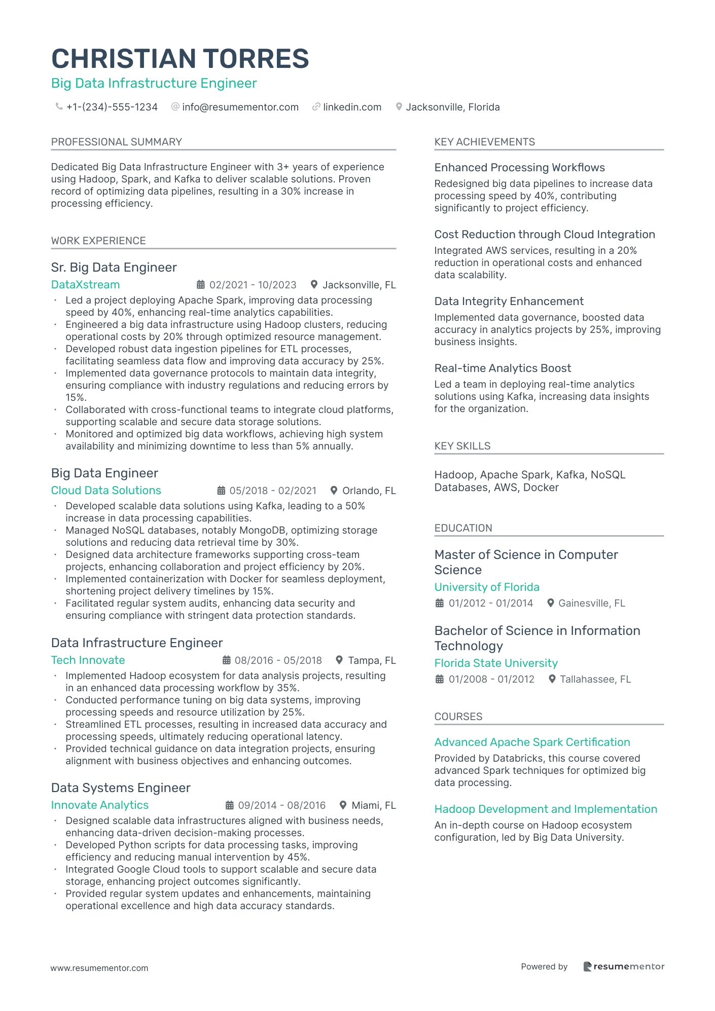 Big Data Engineer Resume Example - Free to Edit ATS-Friendly PDF - 2025