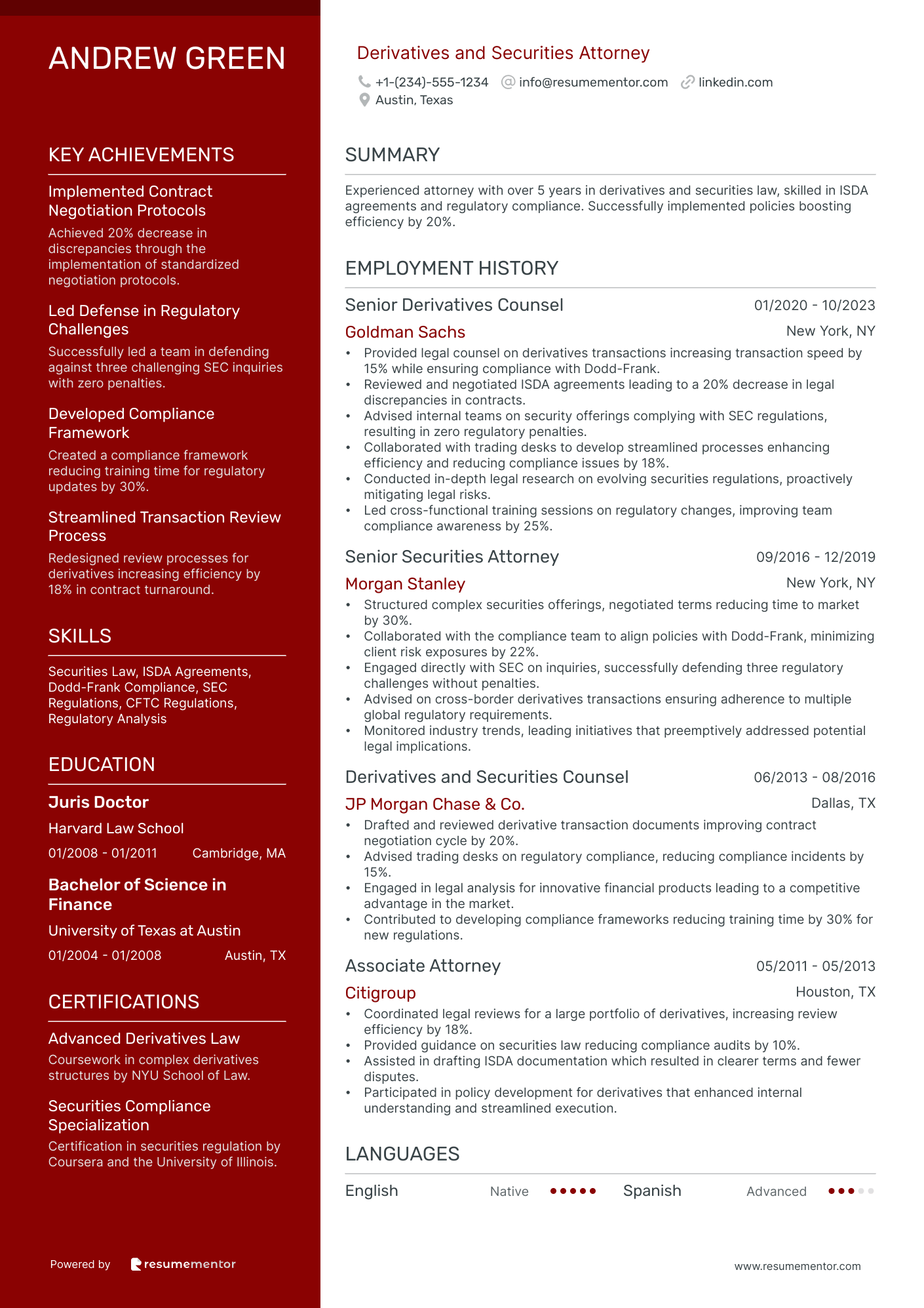 Securities Attorney Resume Example - Free to Edit ATS-Friendly PDF - 2025