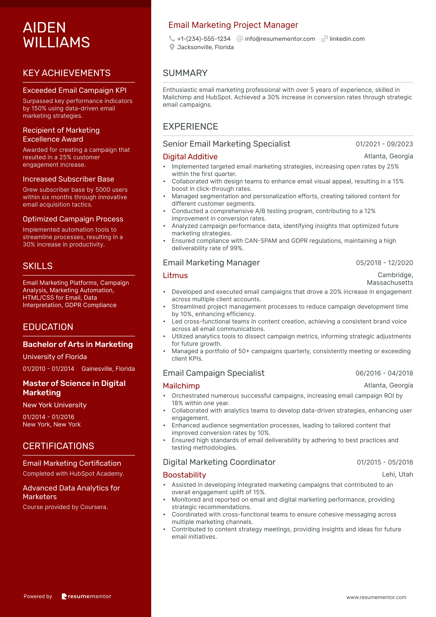 Marketing Project Manager Resume Example - Free to Edit ATS-Friendly ...