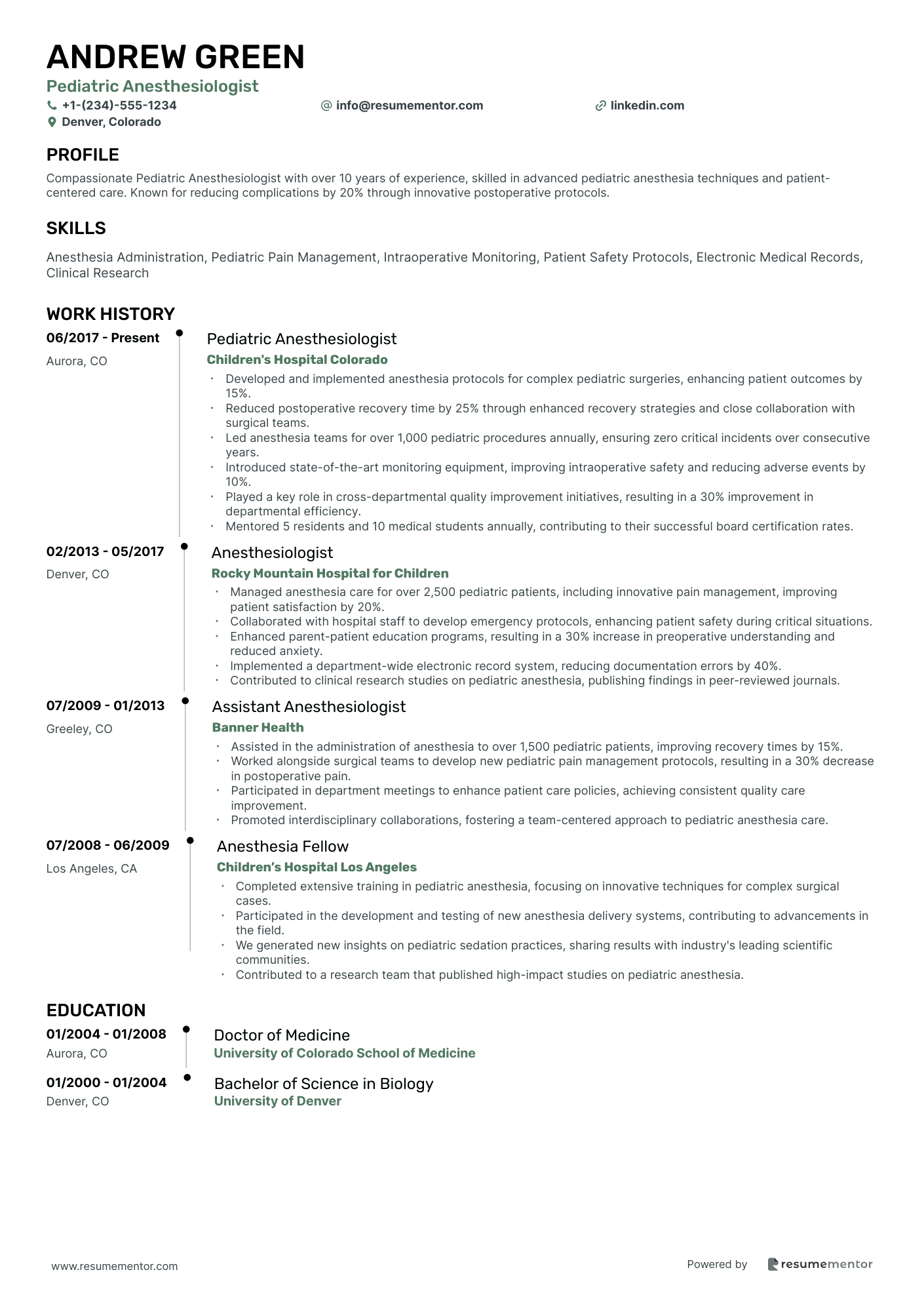 Anesthesiologist Resume Example - Free to Edit ATS-Friendly PDF - 2025