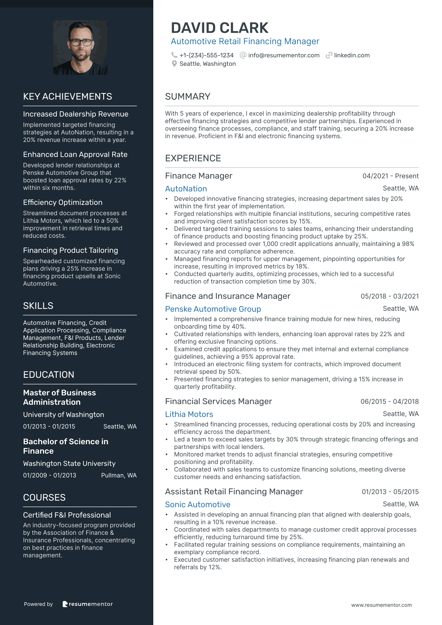 Automotive Finance Manager Resume Example - Free to Edit ATS-Friendly ...
