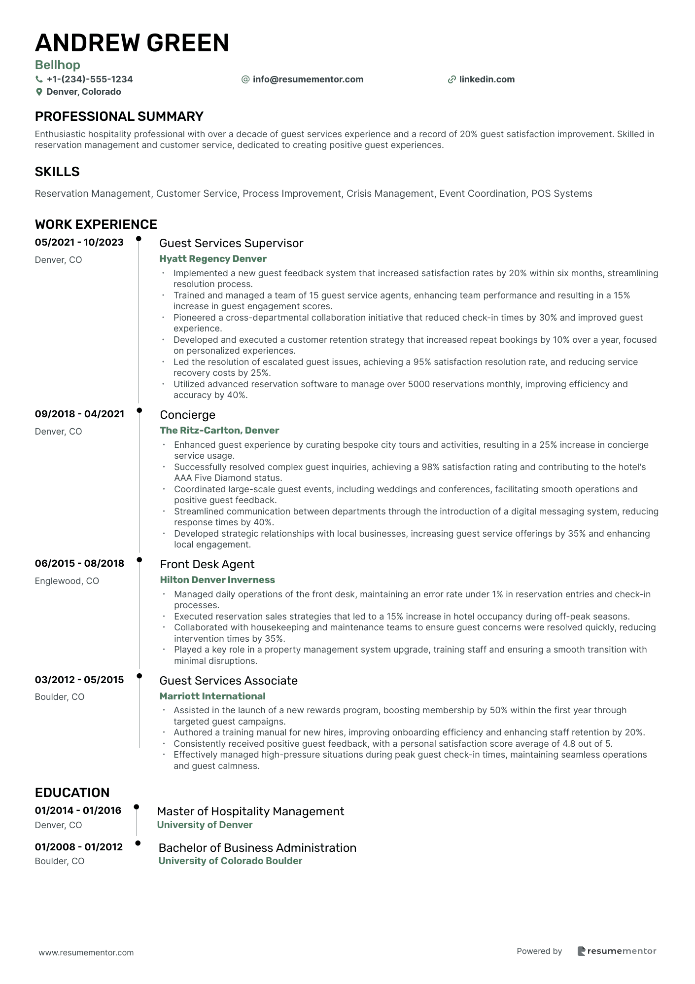 30 Hospitality Resume Examples - Free to Edit ATS-Friendly PDF - 2025