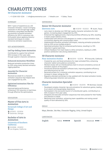Animator Resume Examples - Free to Edit ATS-Friendly PDF - 2025