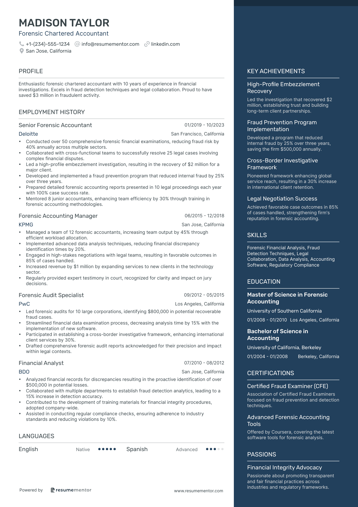 Chartered Accountant Resume Example - Free to Edit ATS-Friendly PDF - 2025