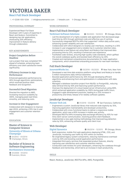 React Developer Resume Example - Free to Edit ATS-Friendly PDF - 2025