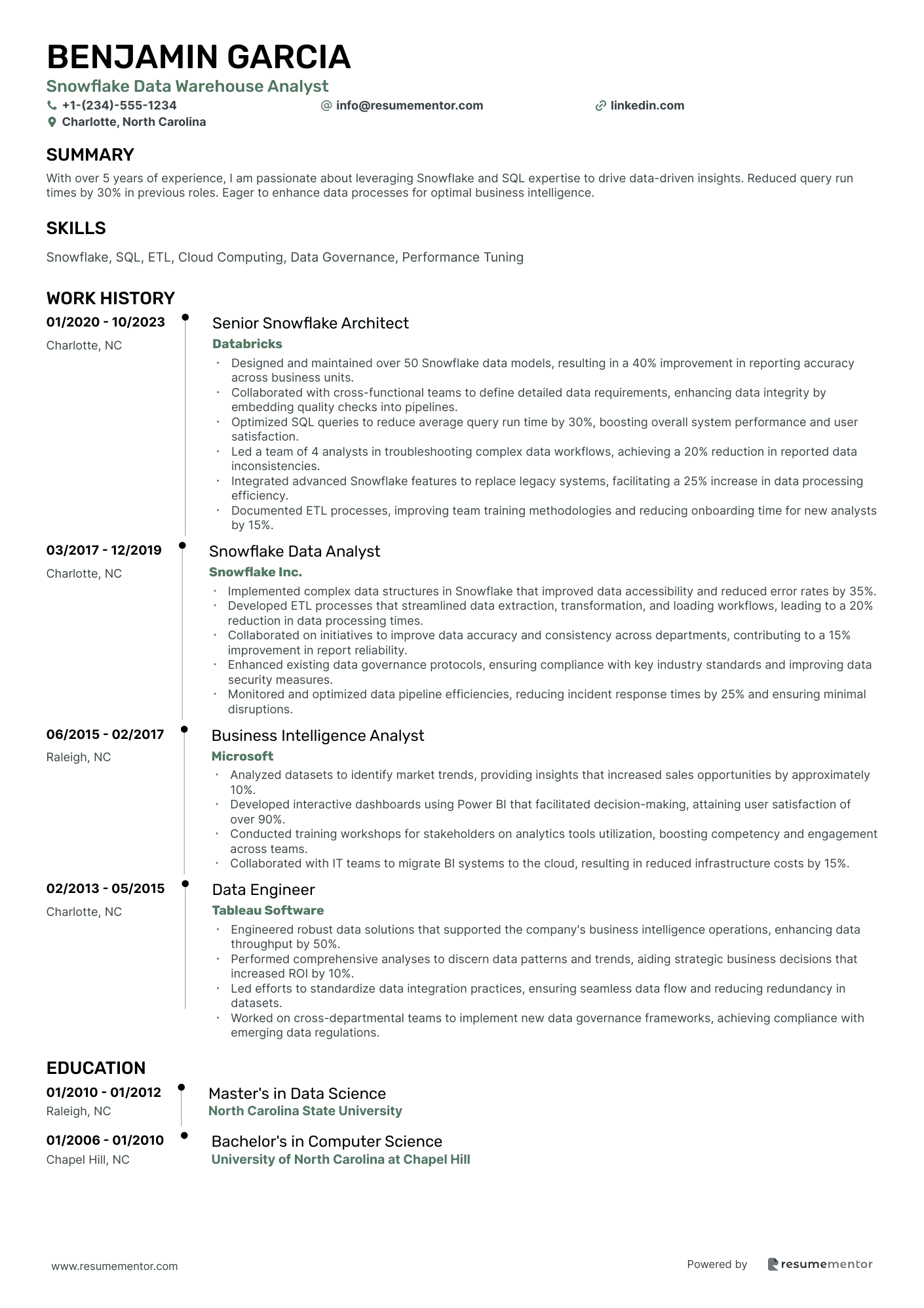 Snowflake Developer Resume Example - Free to Edit ATS-Friendly PDF - 2025