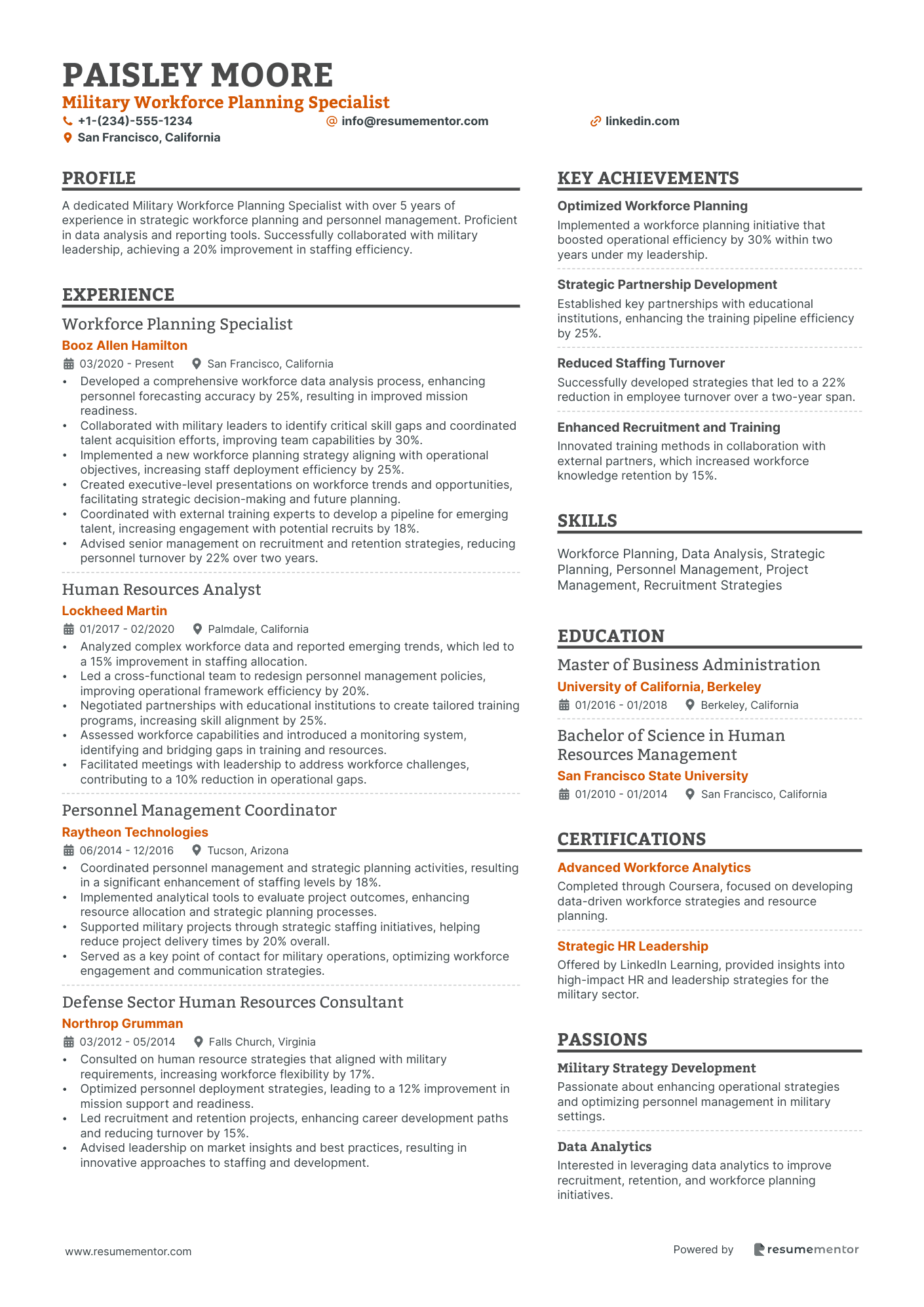 Army Human Resources Specialist Resume Example - Free to Edit ATS ...