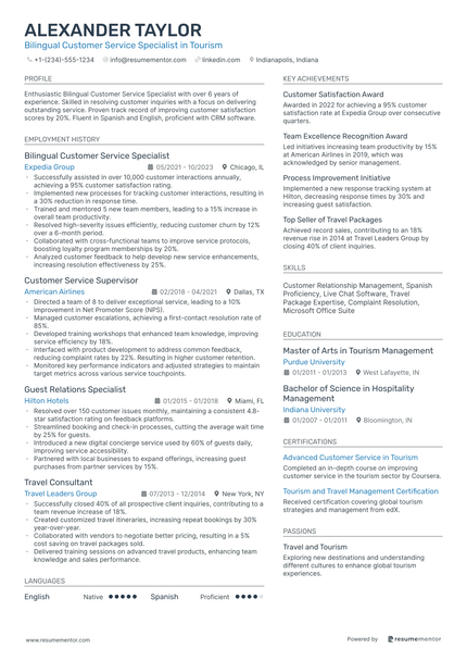 Bilingual Customer Service Representative Resume Examples - Free to ...