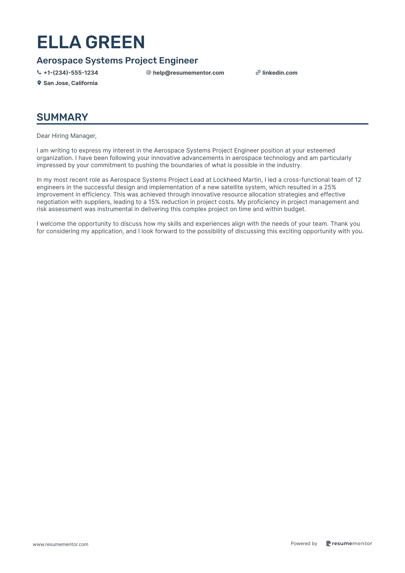 Project Engineer Cover Letter Examples by ResumeMentor.com ...