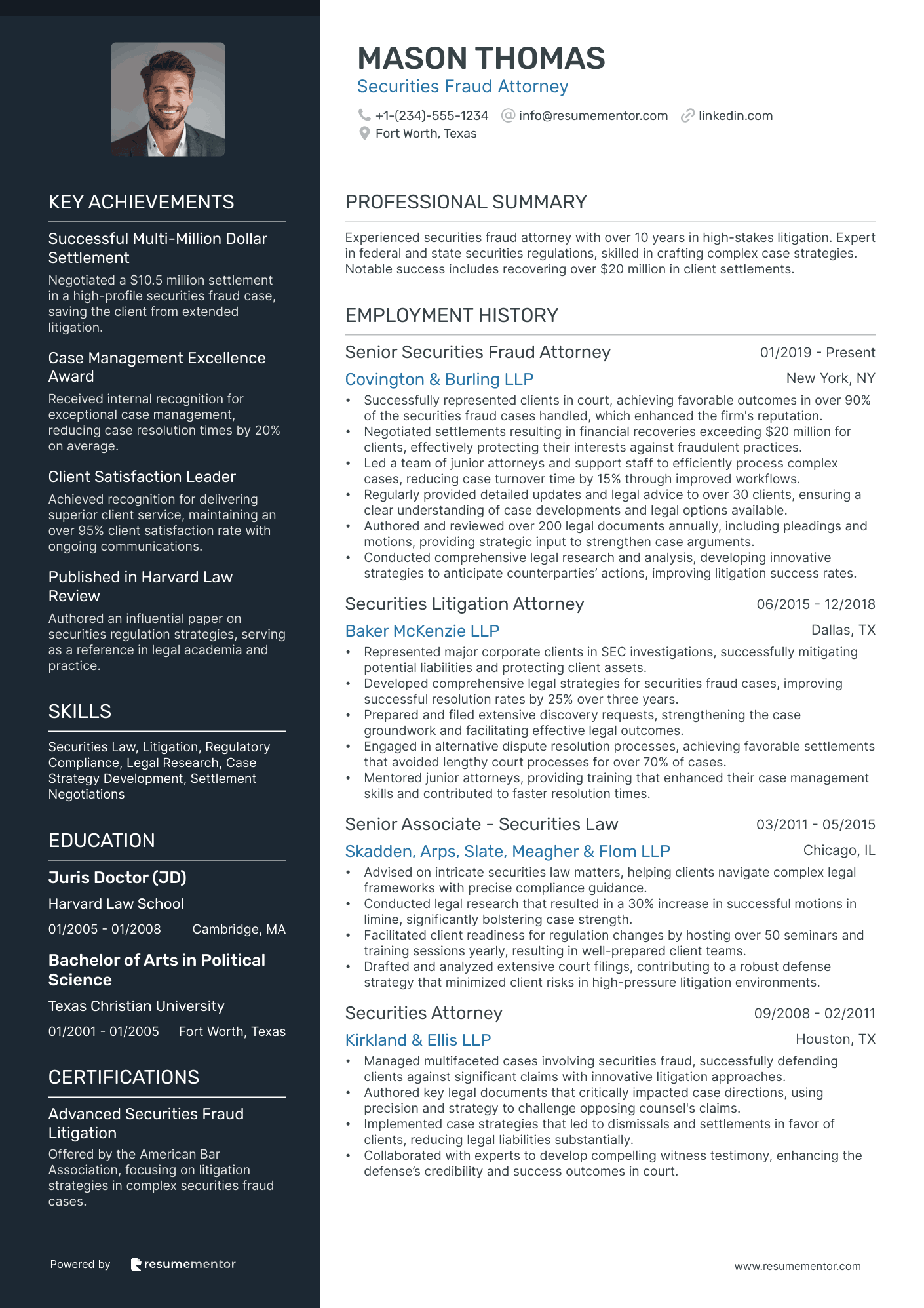 Securities Attorney Resume Example - Free to Edit ATS-Friendly PDF - 2025