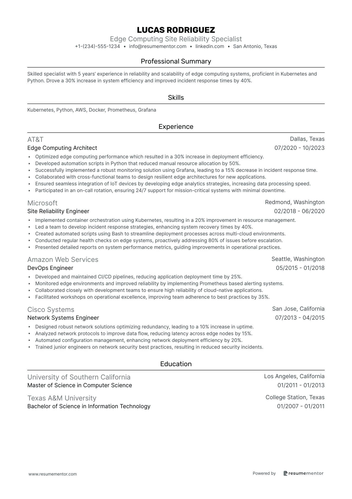 Site Reliability Engineer Resume Example - Free to Edit ATS-Friendly ...