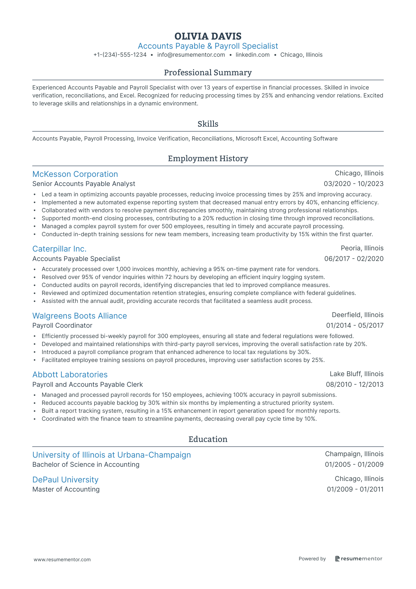 Payroll Accountant Sample Resume