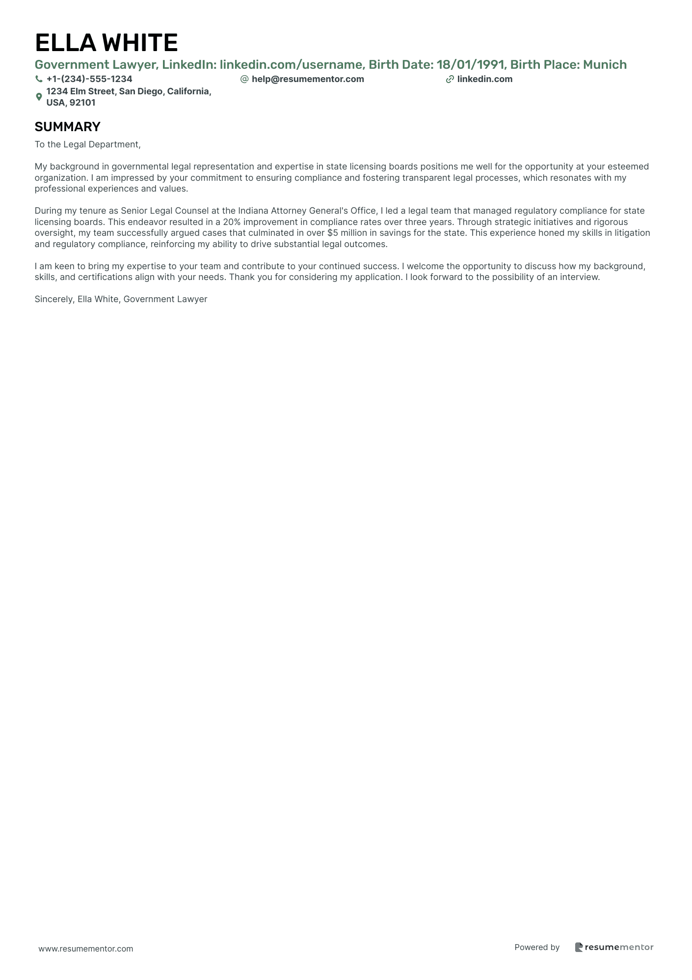 Cover Letter For Government