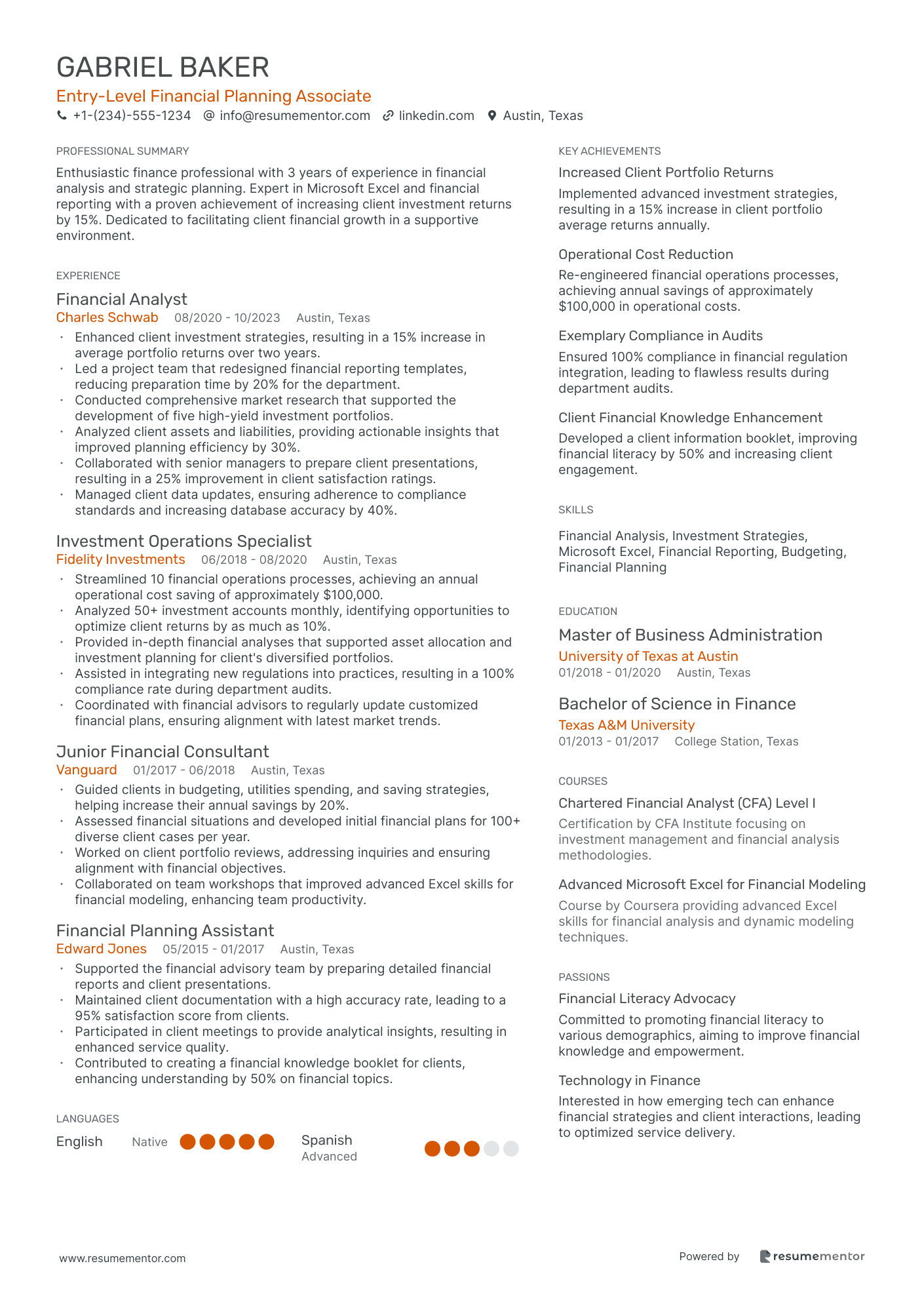 Cfa Candidate Resume