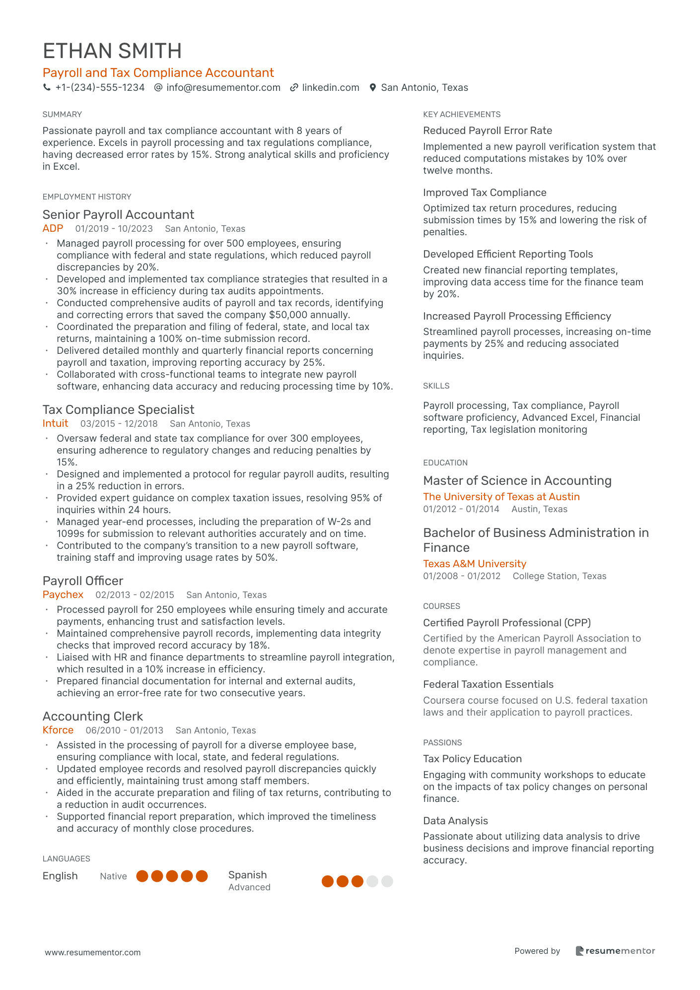 Payroll Accountant Sample Resume