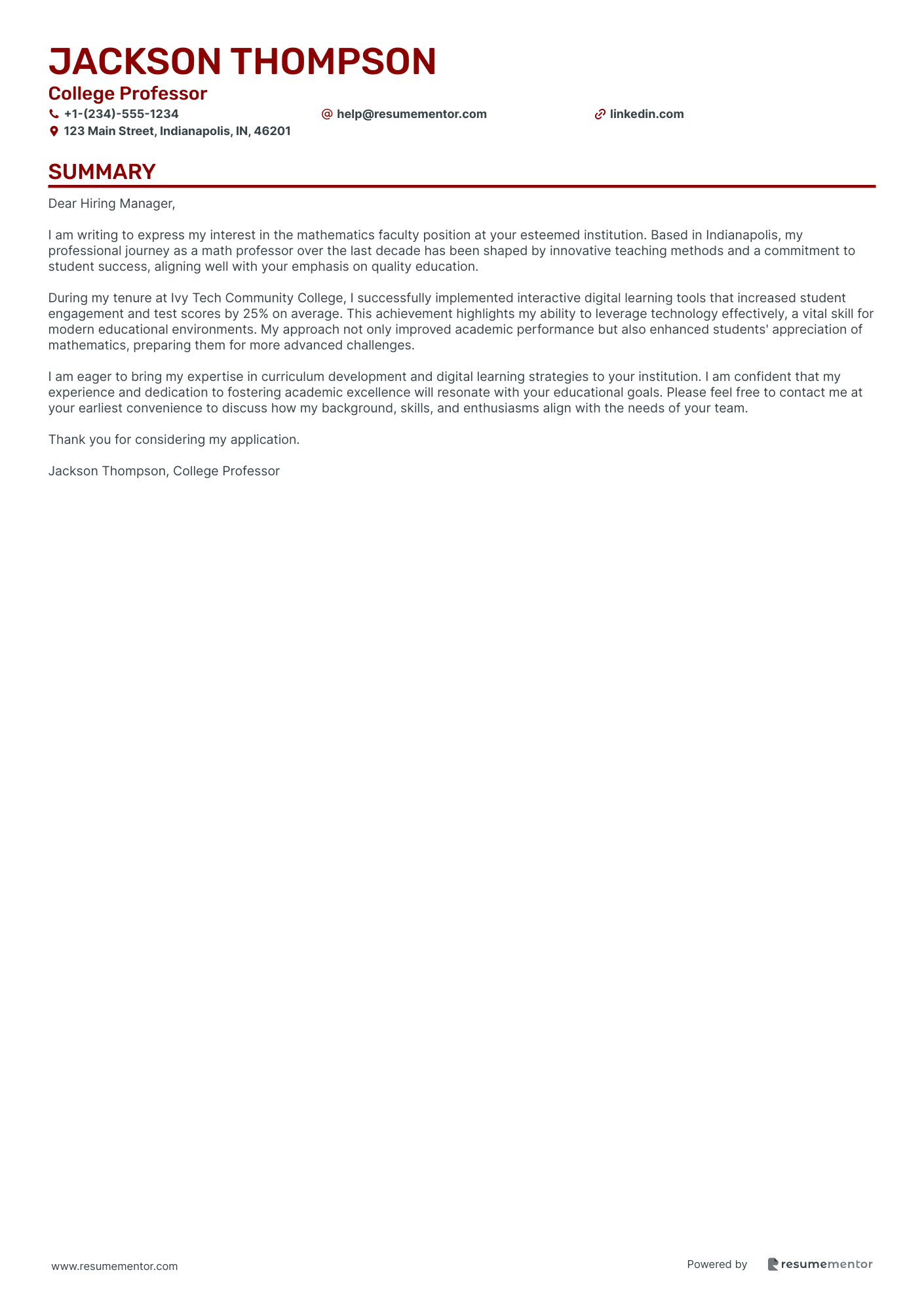 Cover Letter Examples College Students