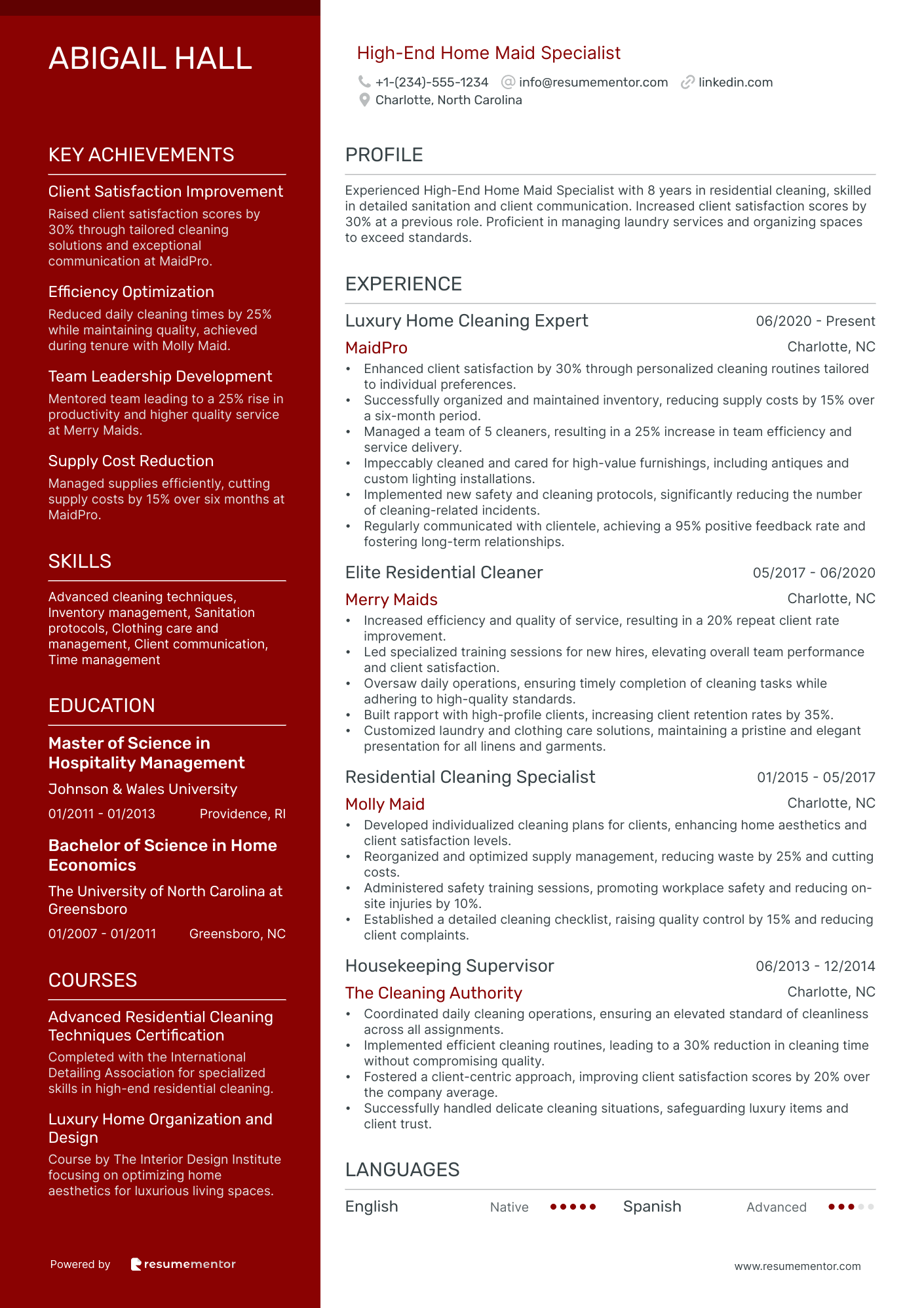 House Cleaning Resume