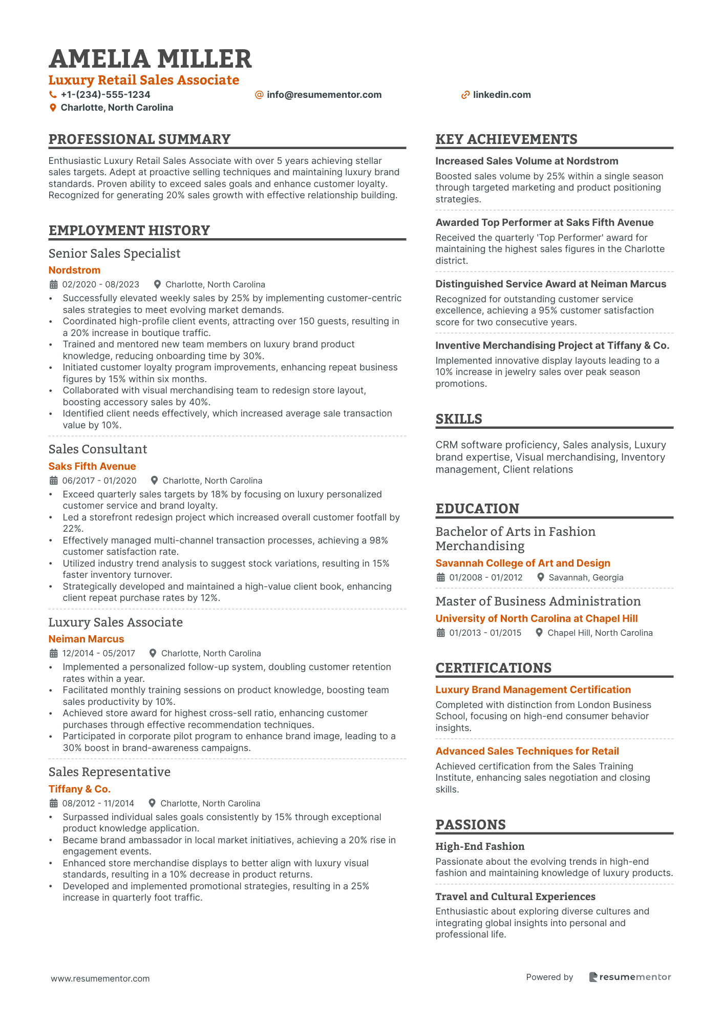 Luxury Retail Resume