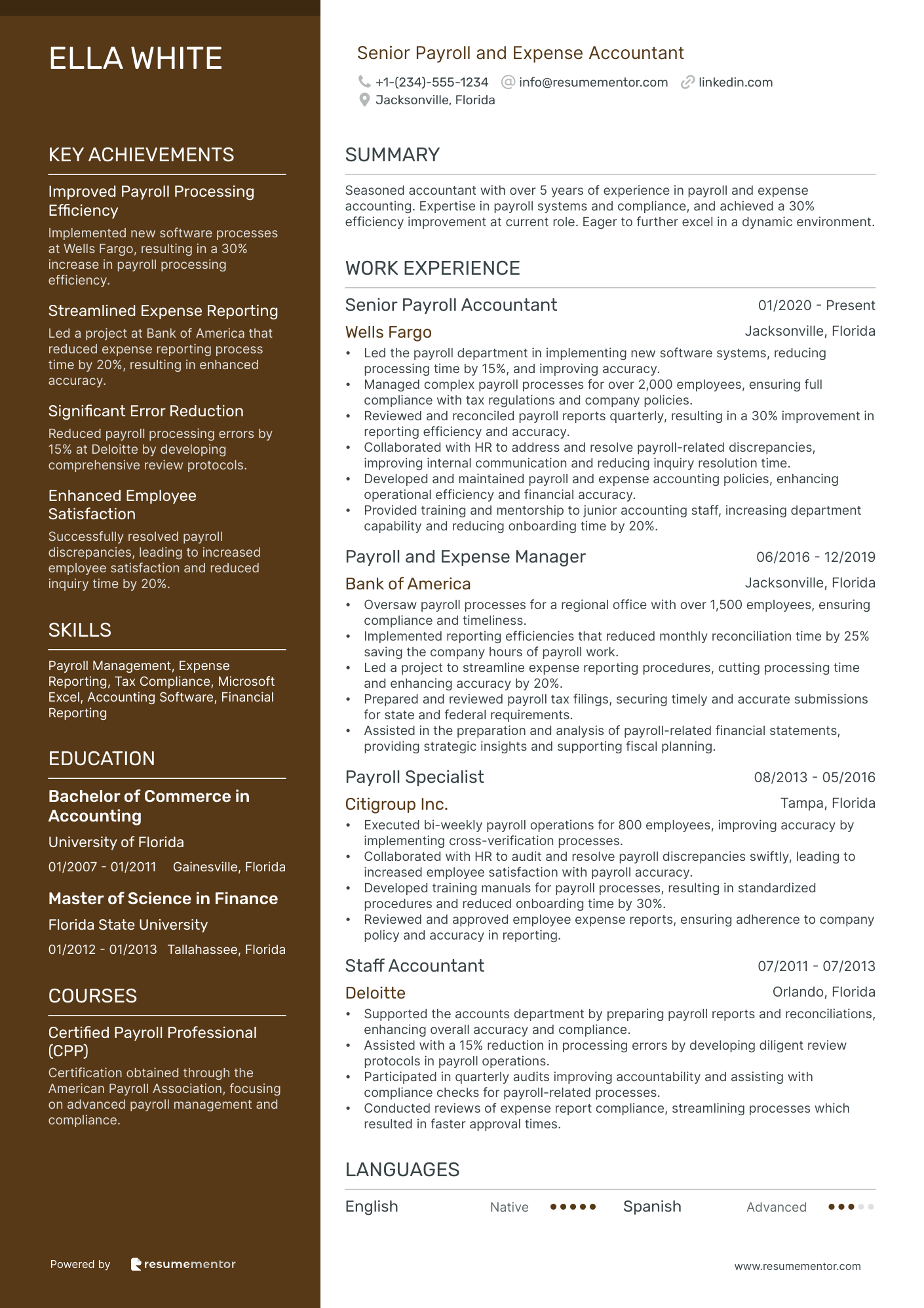 Payroll Accountant Sample Resume