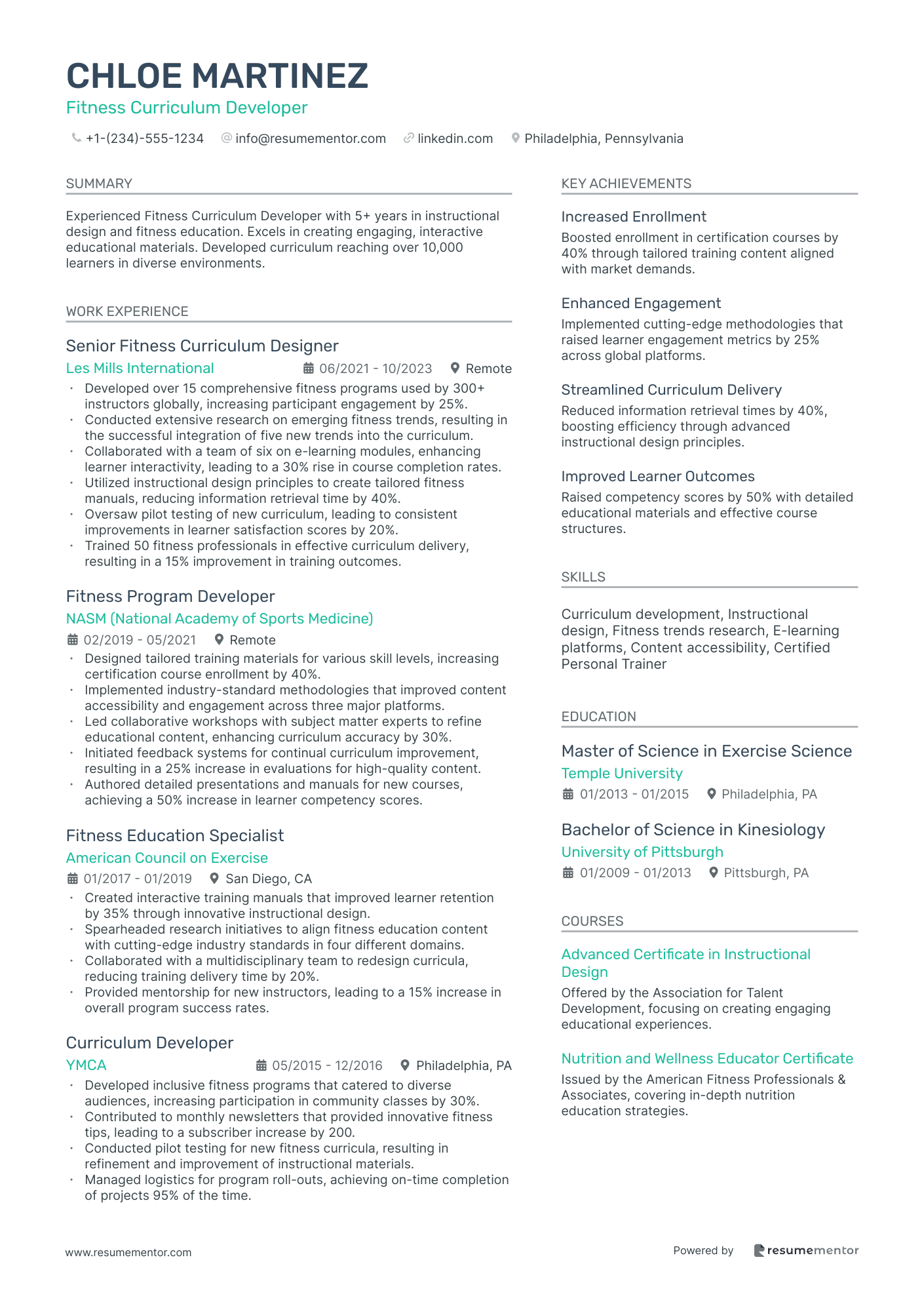 Elementary Physical Education Resume