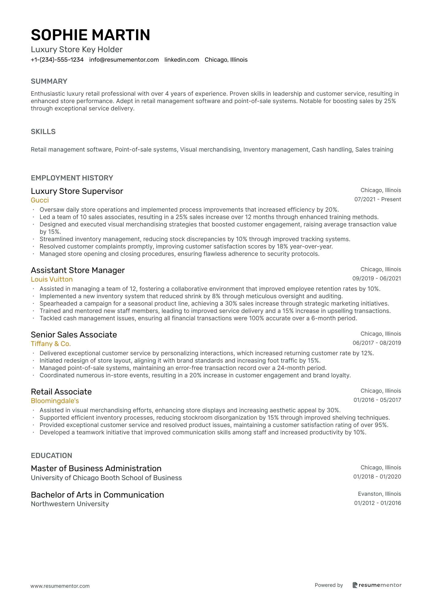 Key Holder Resume